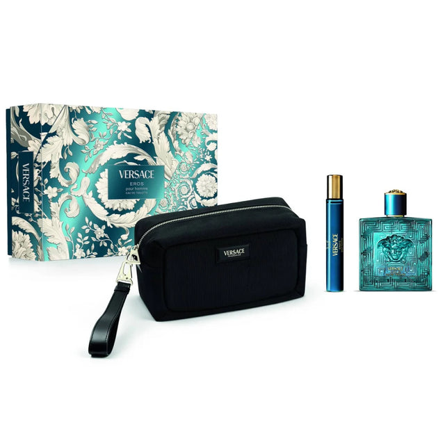 Set Versace Eros 3 Pcs (3.4 oz EDT + Trousse + Mini) For Men | The ...